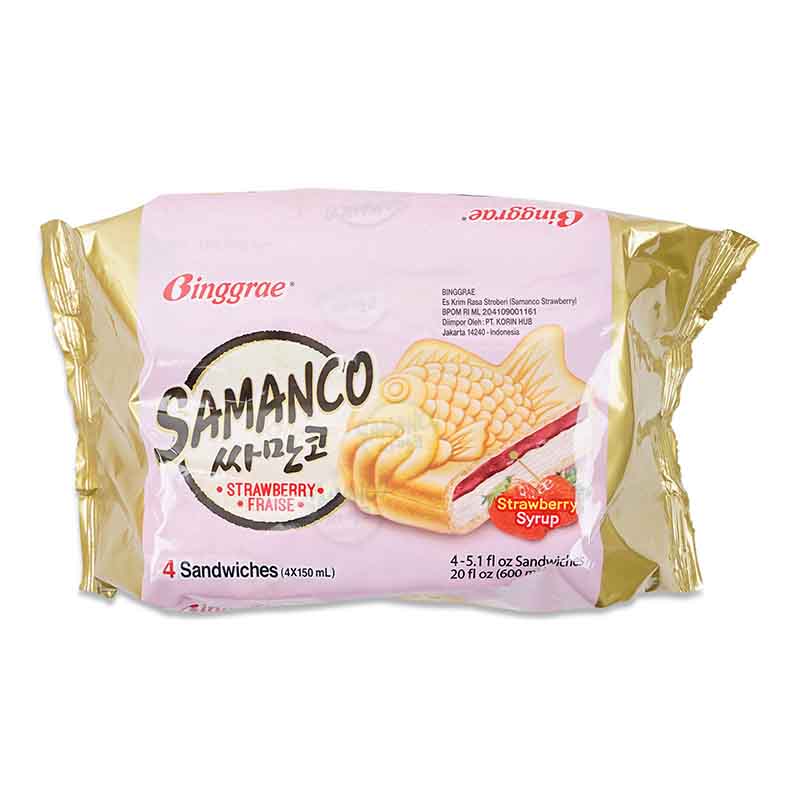 Binggrae Samanco Fish Ice Cream Sandwich Strawberry 4sX150ml