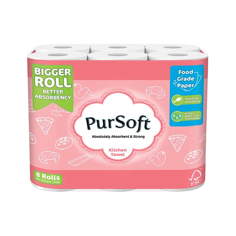 Pursoft Food-Safe Kitchen Towel (6 Rolls)