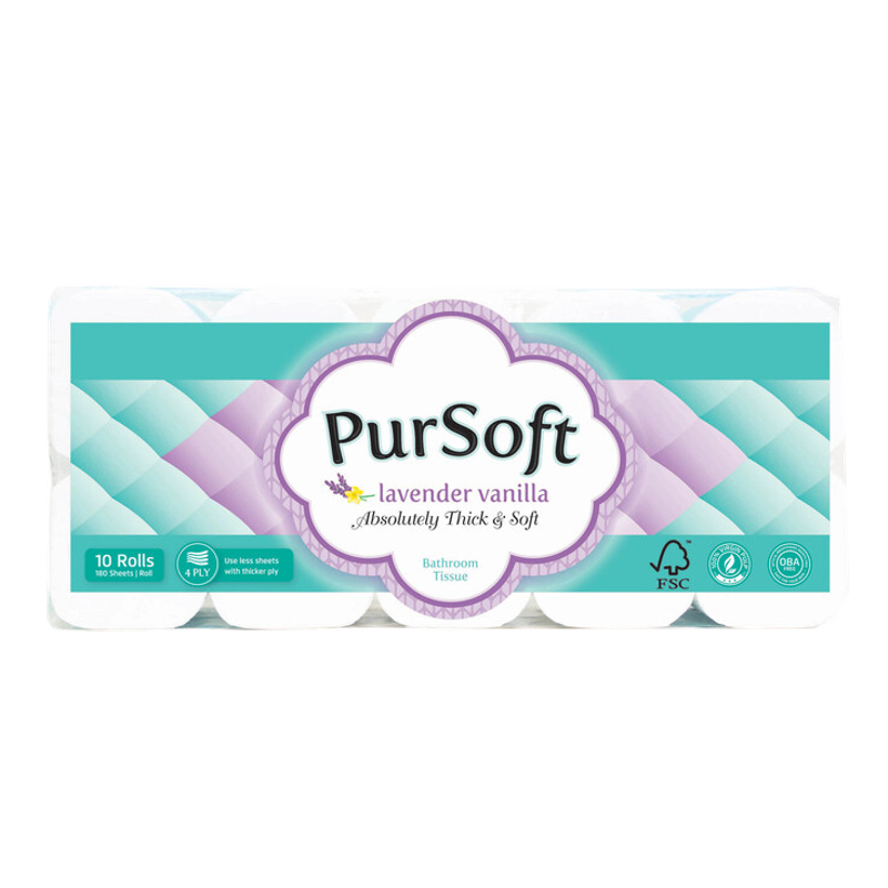 Pursoft Bathroom Tissue Lavender 4ply 10 Rolls 180s