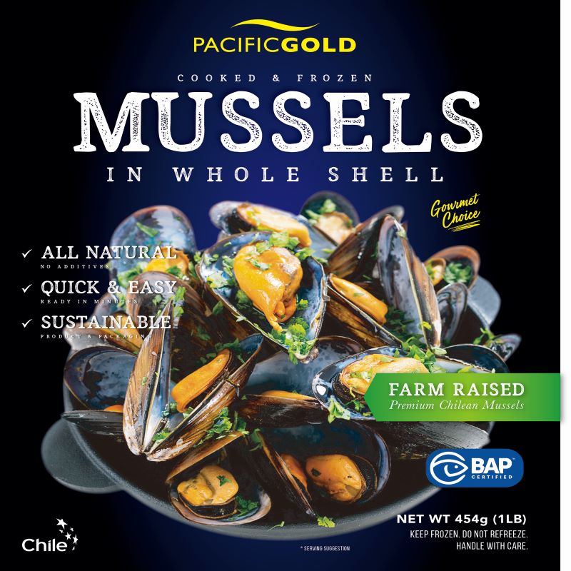 PACIFICGOLD Chile Frozen Whole Shell Blue Mussel 454GM
